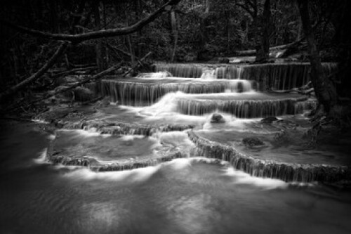 black and white waterfall nature season spring in forest printed onto ...
